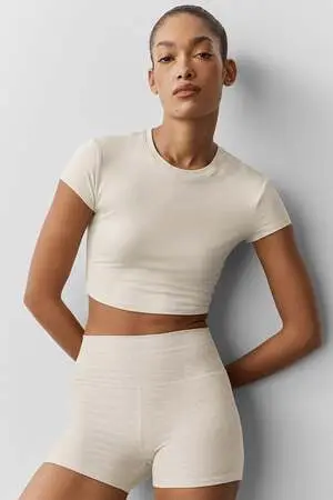 Alo Yoga Soft Crop Finesse Short Sleeve Top - Oatmeal Heather